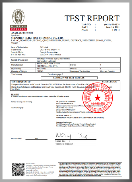 Certificate of brake cleaner- Aeropak